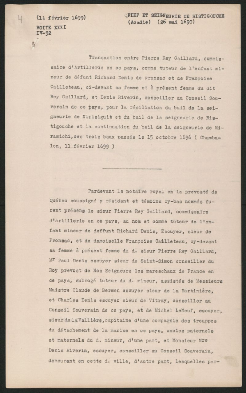 Acte de transaction entre Pierre Rey Gaillard, commissaire d'artillerie ...