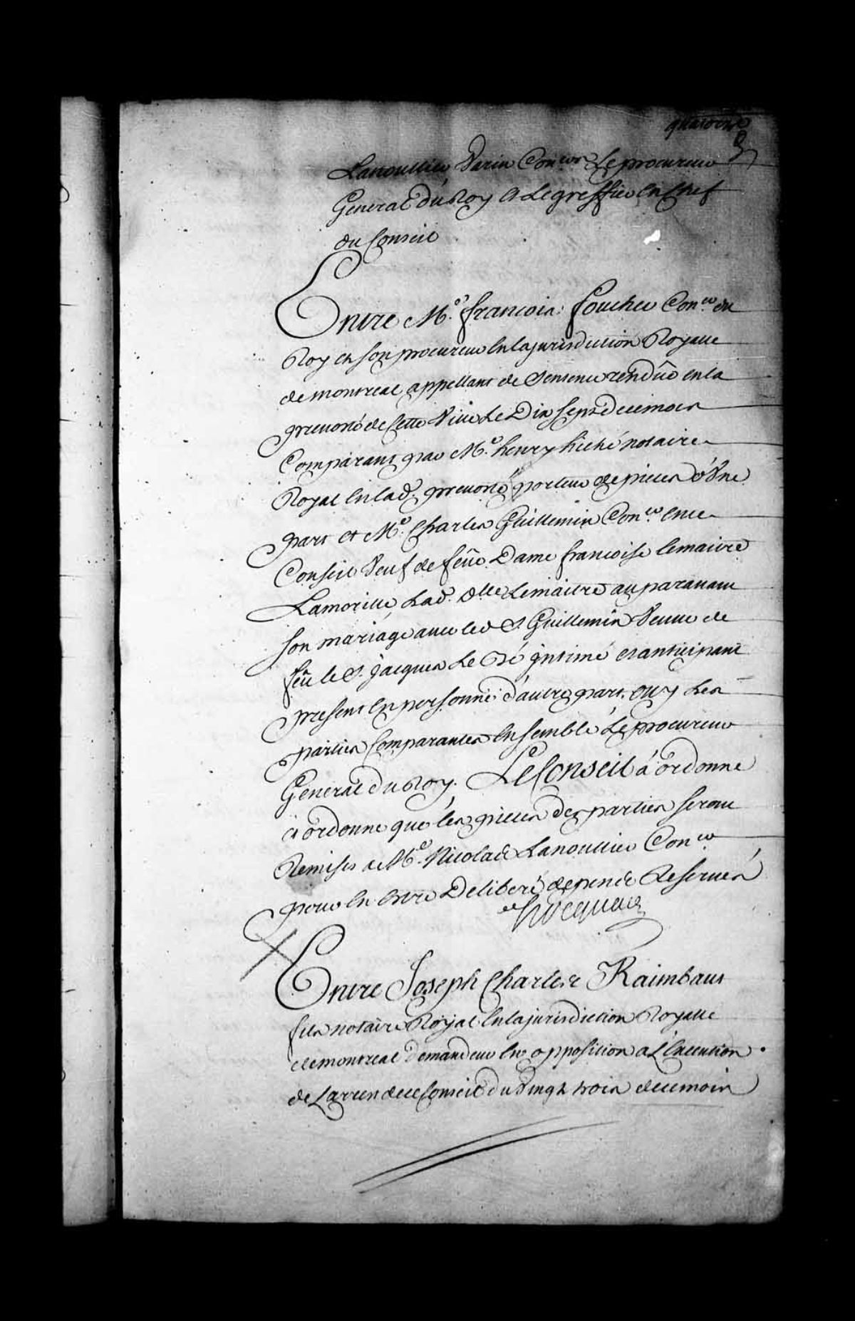 Arrêt qui reçoit Joseph Charles Raimbault fils, notaire royal à ...