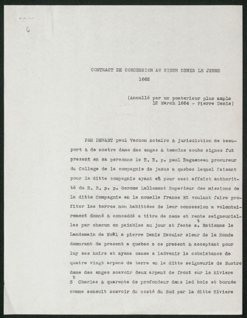Concession par Paul Ragueneau, procureur du collège de la Compagnie de ...