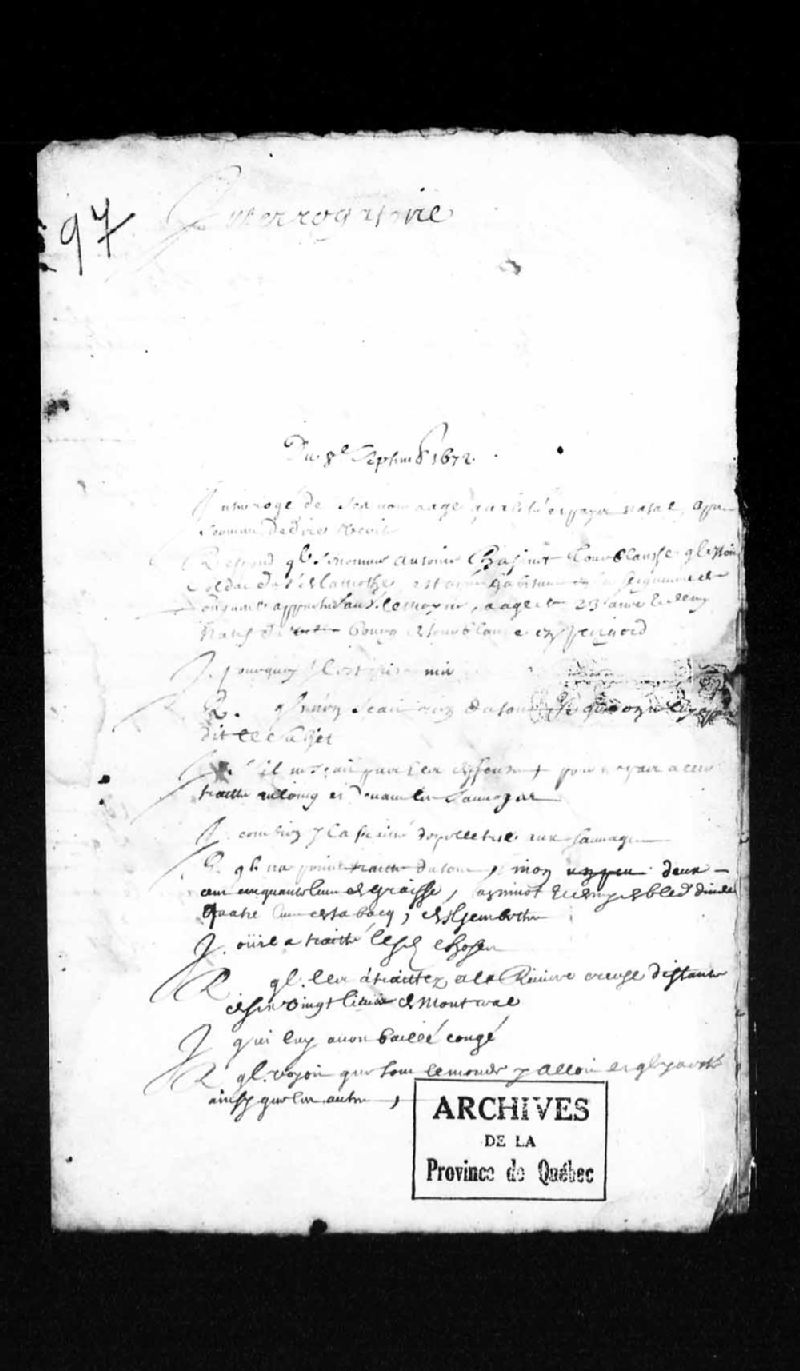 Interrogatoire de Antoine Bazinet dit Tour Blanche (Tourblanche ...