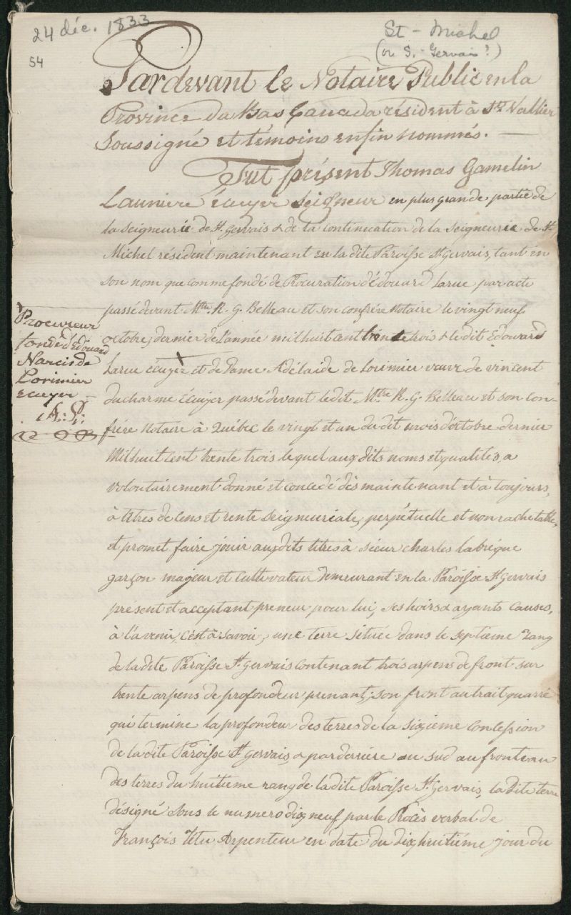 Concession par Thomas Gamelin Launière à Charles Labrecque | BAnQ numérique