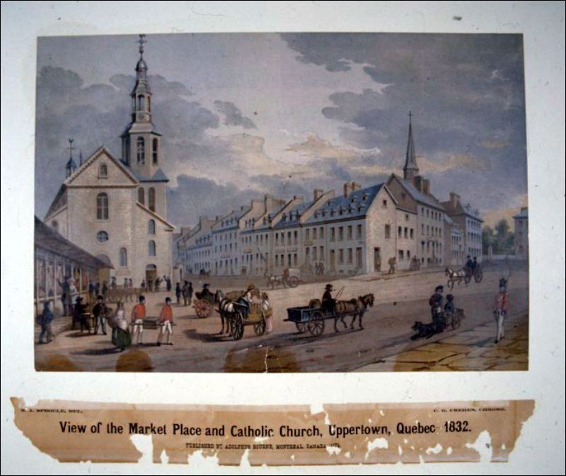 View of the market place and catholic church, Quebec, 1832 | BAnQ numérique