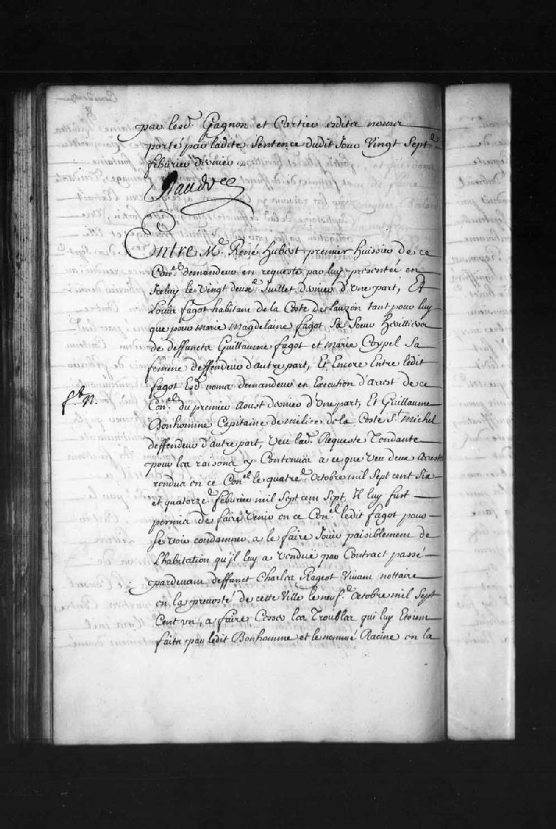 Arrêt ordonnant le partage d'une certaine terre dans la cause de René ...