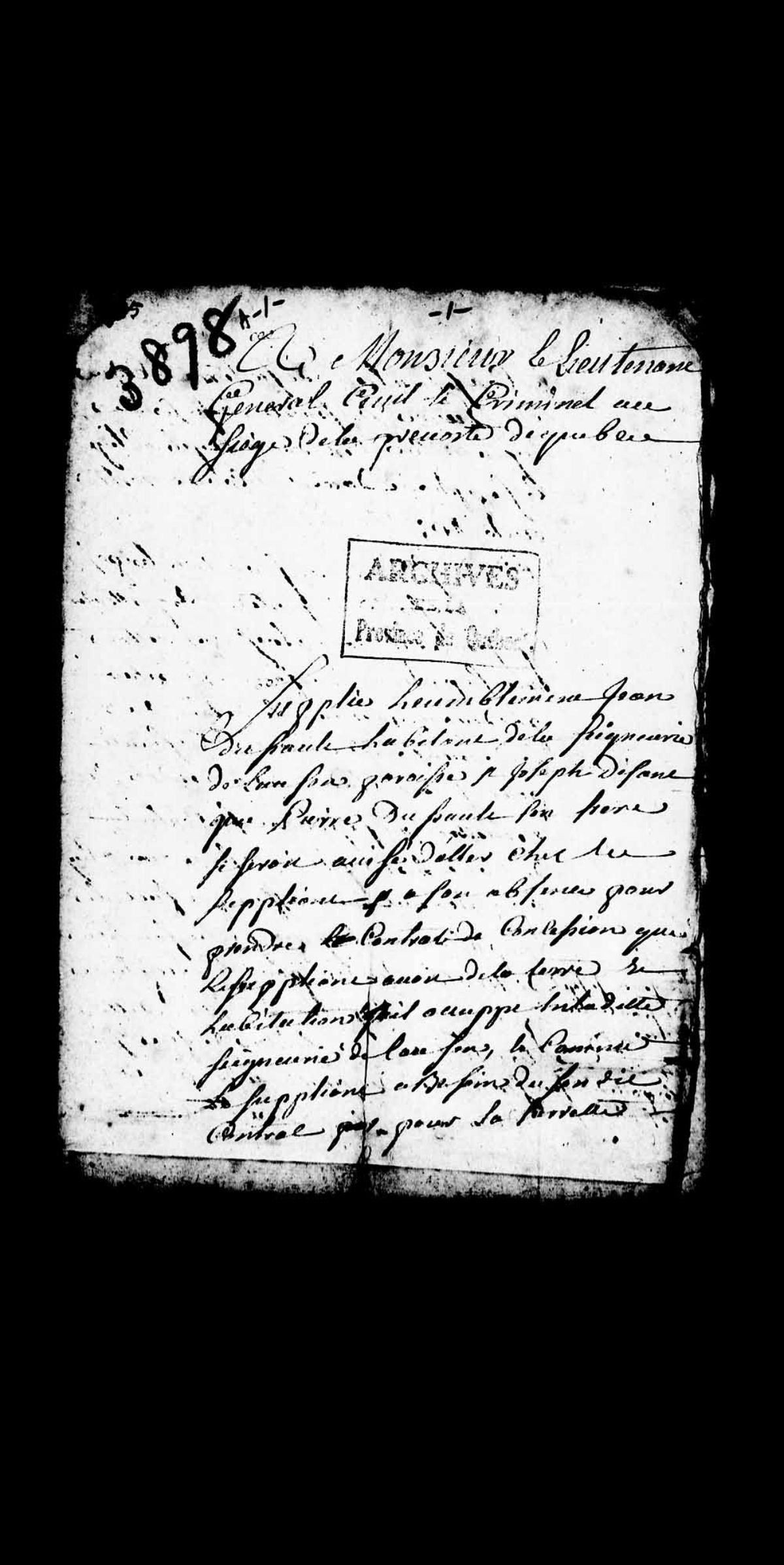 Requête de Jean Dussault, habitant de la seigneurie de Lauzon, paroisse ...