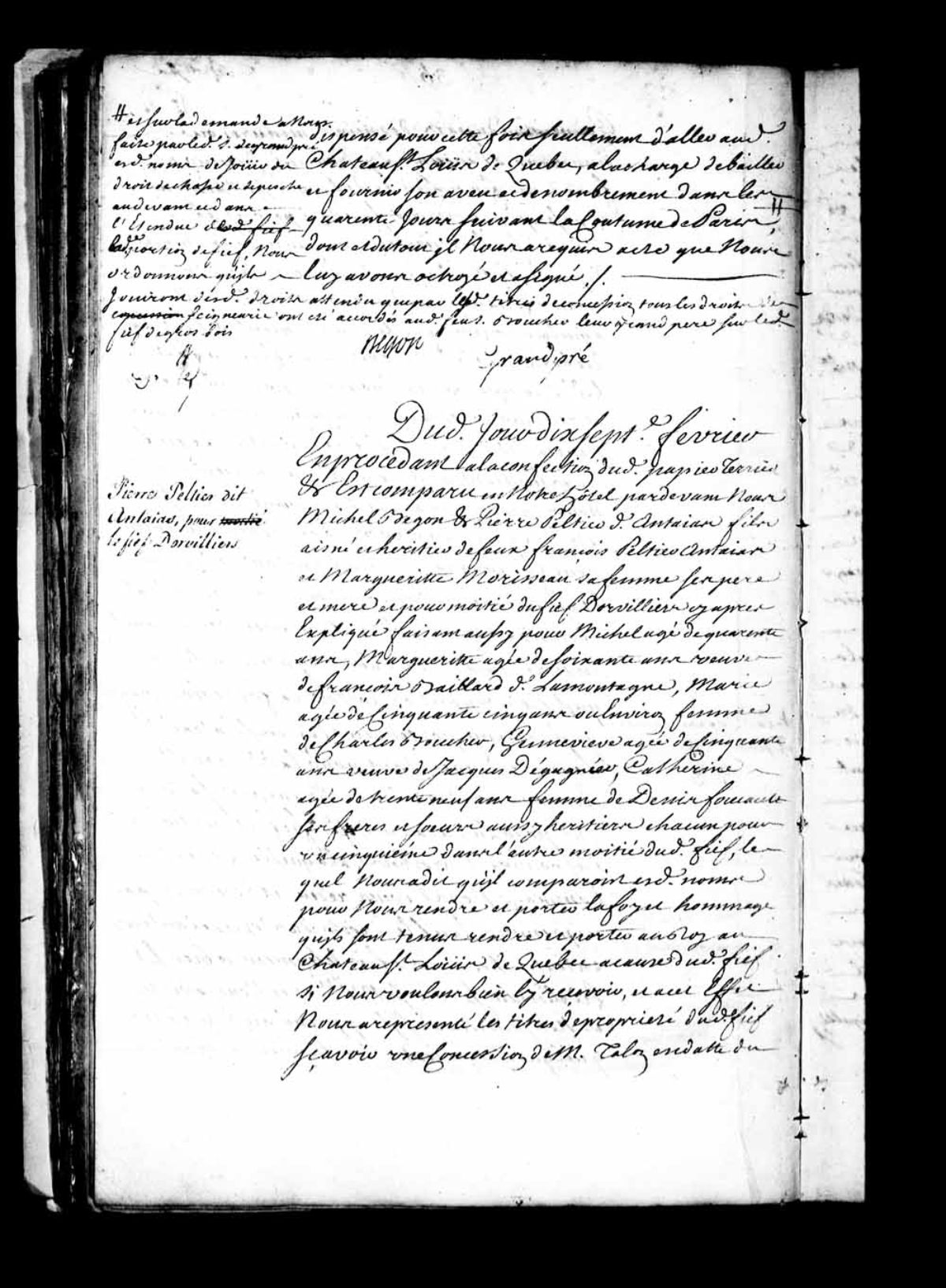 Acte de foi et hommage de Pierre Pelletier dit Antaias (Antaya), fils ...