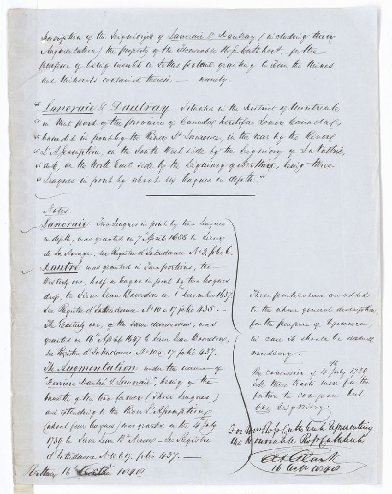 Plan of the outlines of the seigniories of Lanoraye and Dautré ...