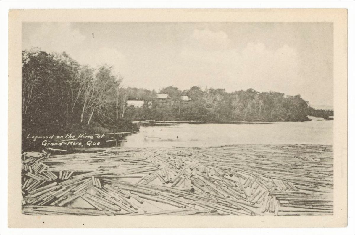 Logwood on the river at Grand-Mère, Que. / | BAnQ Numérique