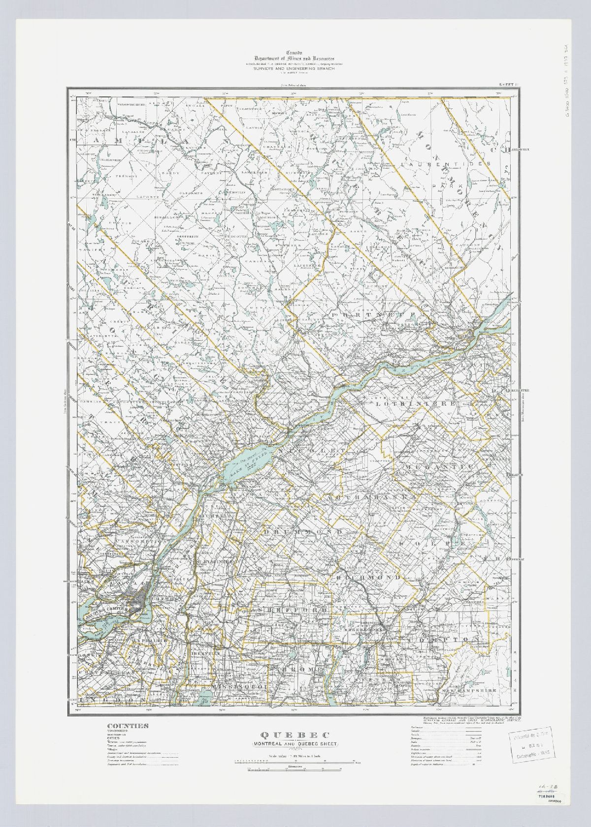 Standard topographical map [of Canada at 1:500 000]. 11, Montréal and ...